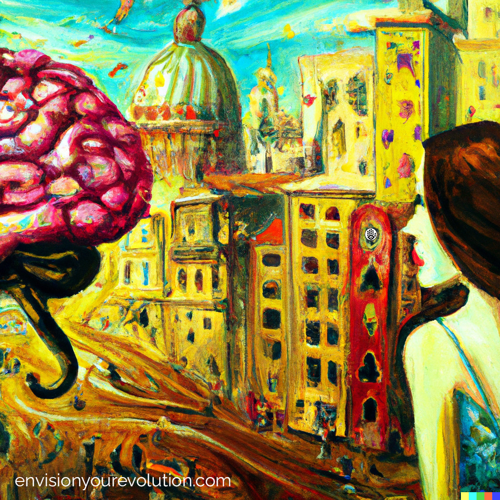 AI-generated artworks: Girl talking to a Brain in the Sun | Download ...