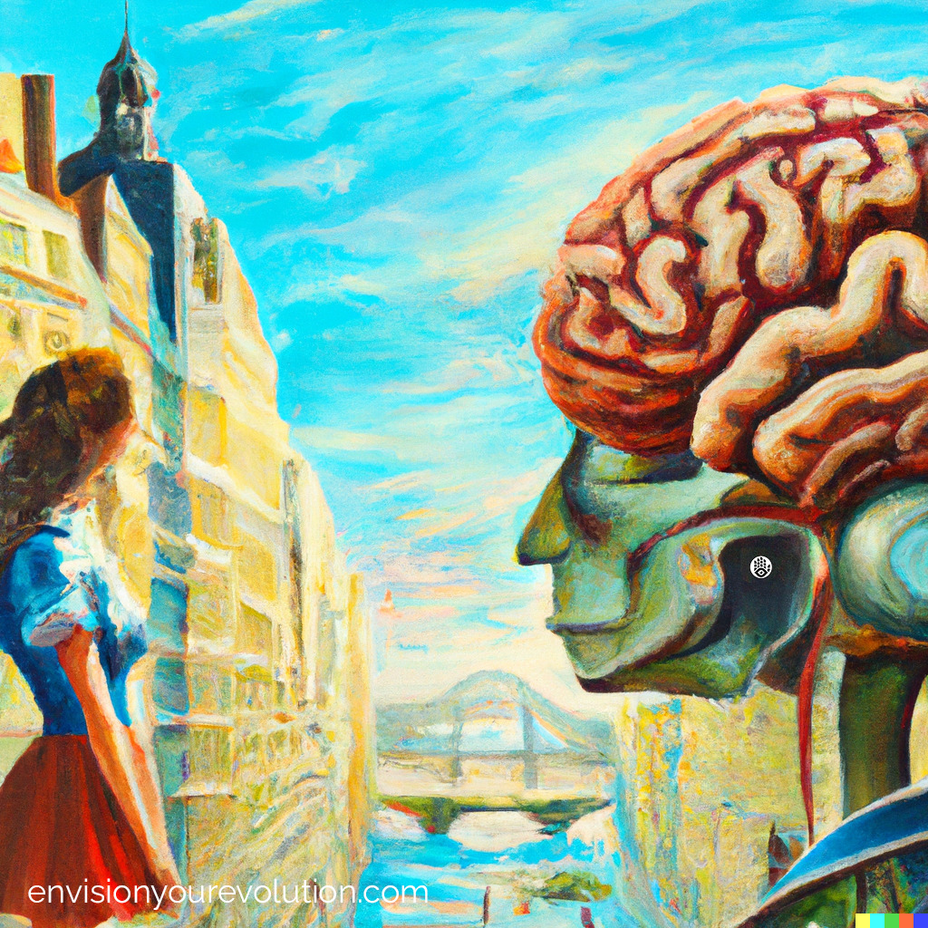 AI-generated artworks: Girl talking to a Brain in the Sun | Download ...