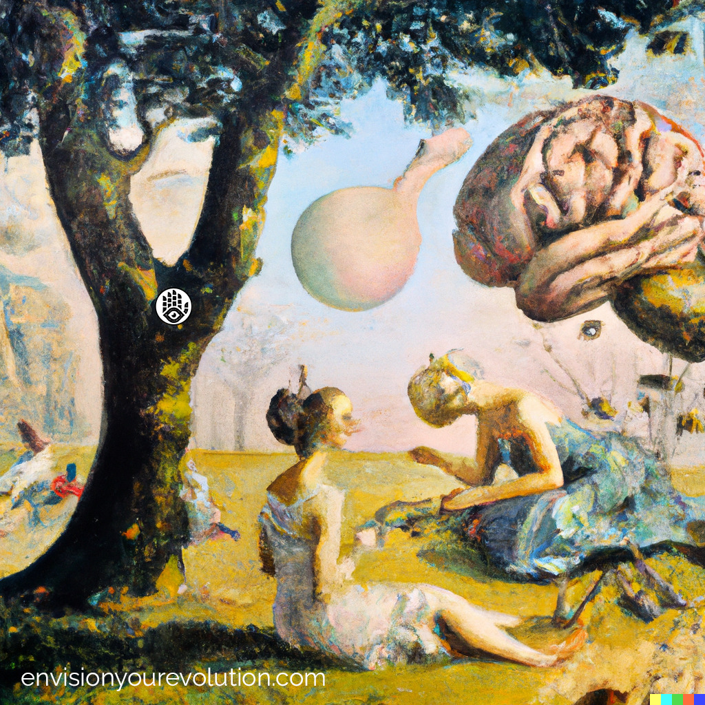 AI-generated artworks: Girl talking to a Brain in the Sun | Download ...