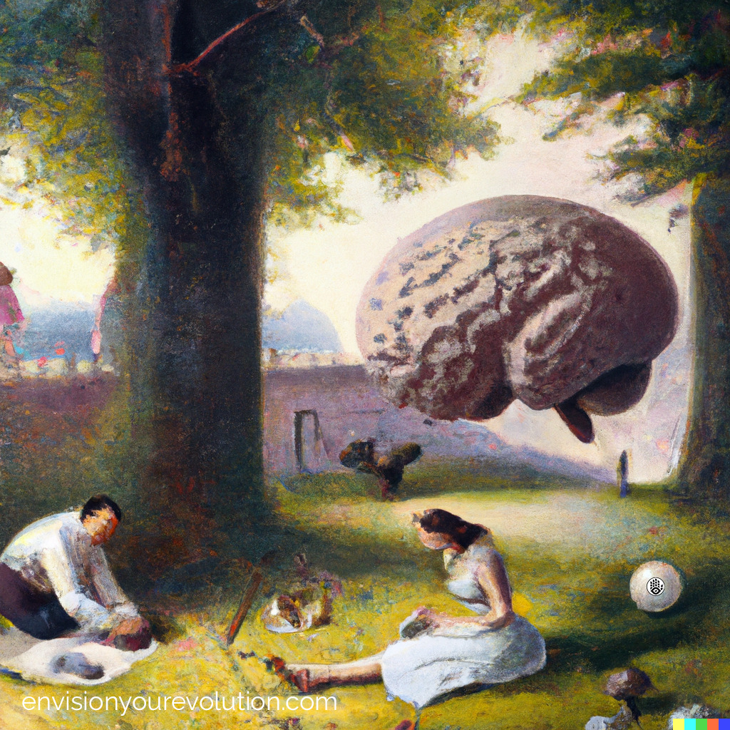 AI-generated artworks: Girl talking to a Brain in the Sun | Download ...