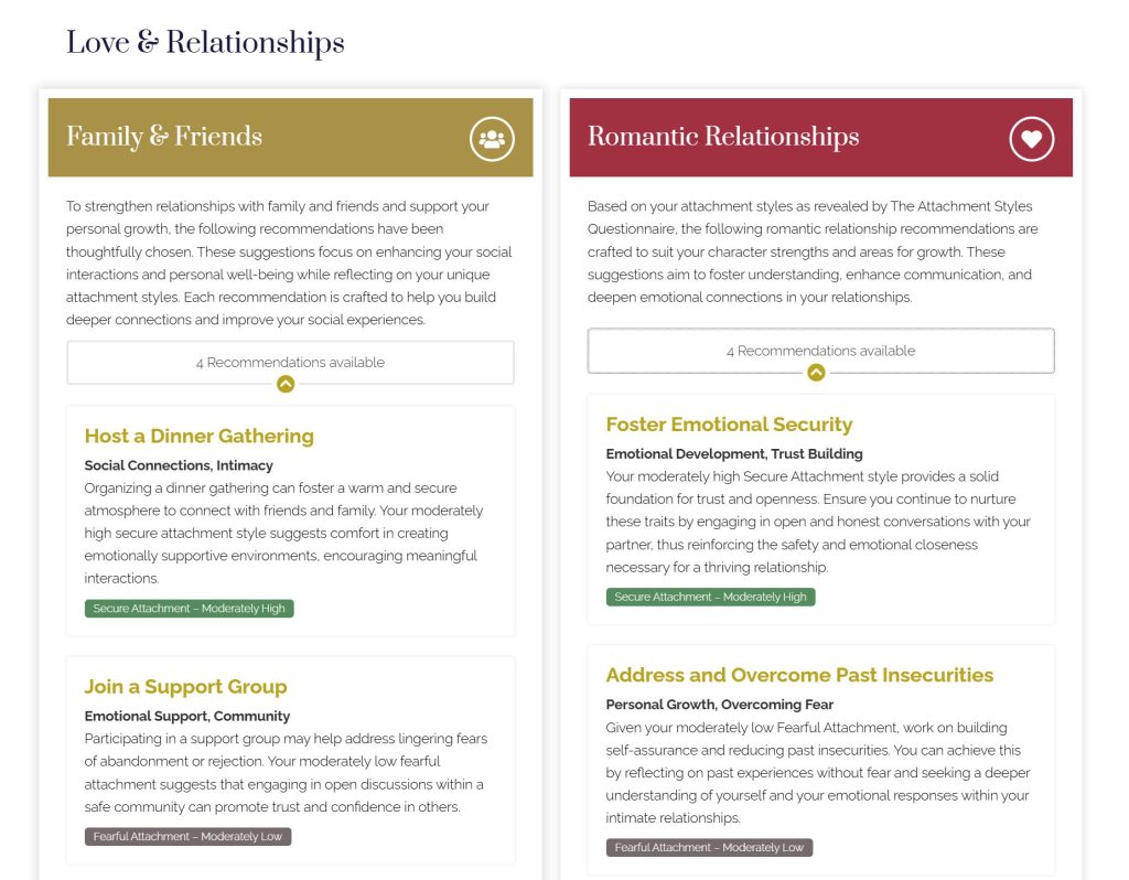 Complete Report for The Attachment Styles Questionnaire | Online Test